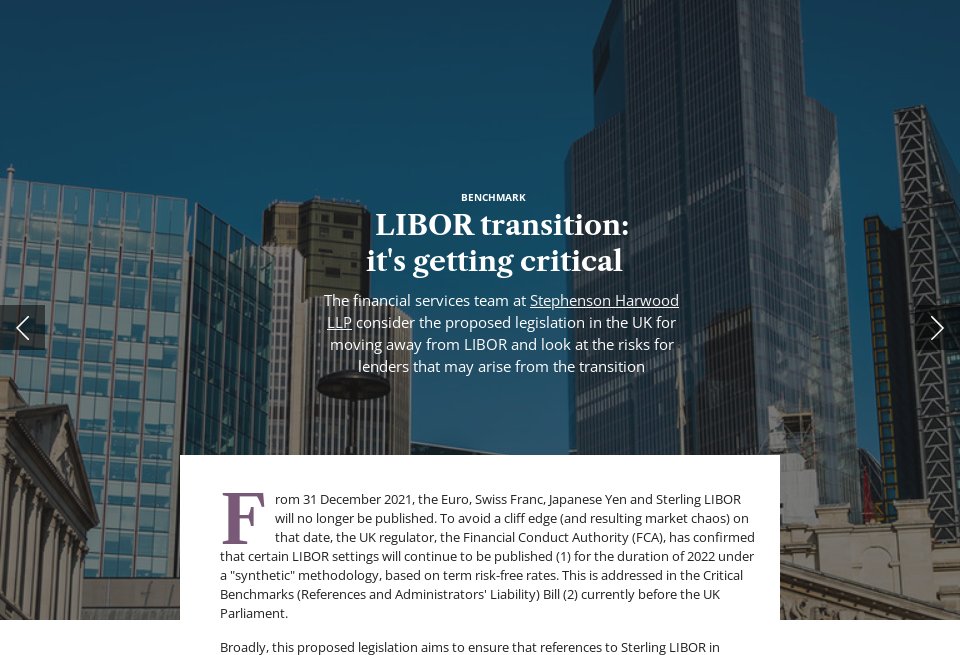 LIBOR transition: it's getting critical - LL Subscriber edition | Issue ...